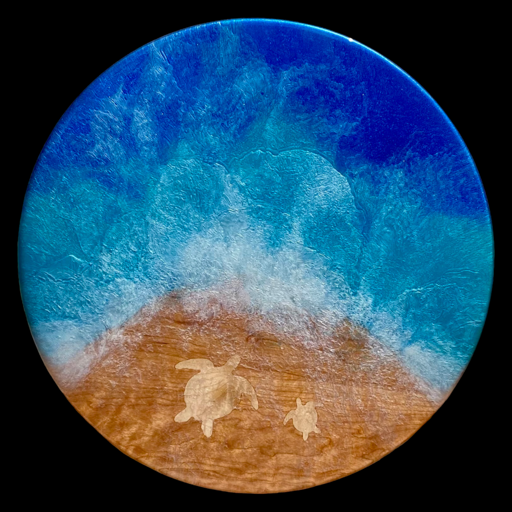 Lazy Susan ~ 22" Caribbean with Two Turtle Inlay - Wandering Soul Designs